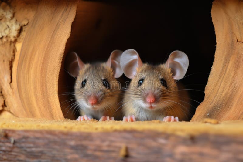 Two Mice Look Out of Their Hole Stock Illustration - Illustration of ...