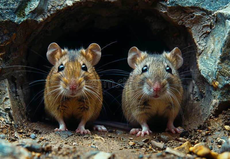 Two Mice Looking Out of Hole Stock Photo - Image of little, furry ...