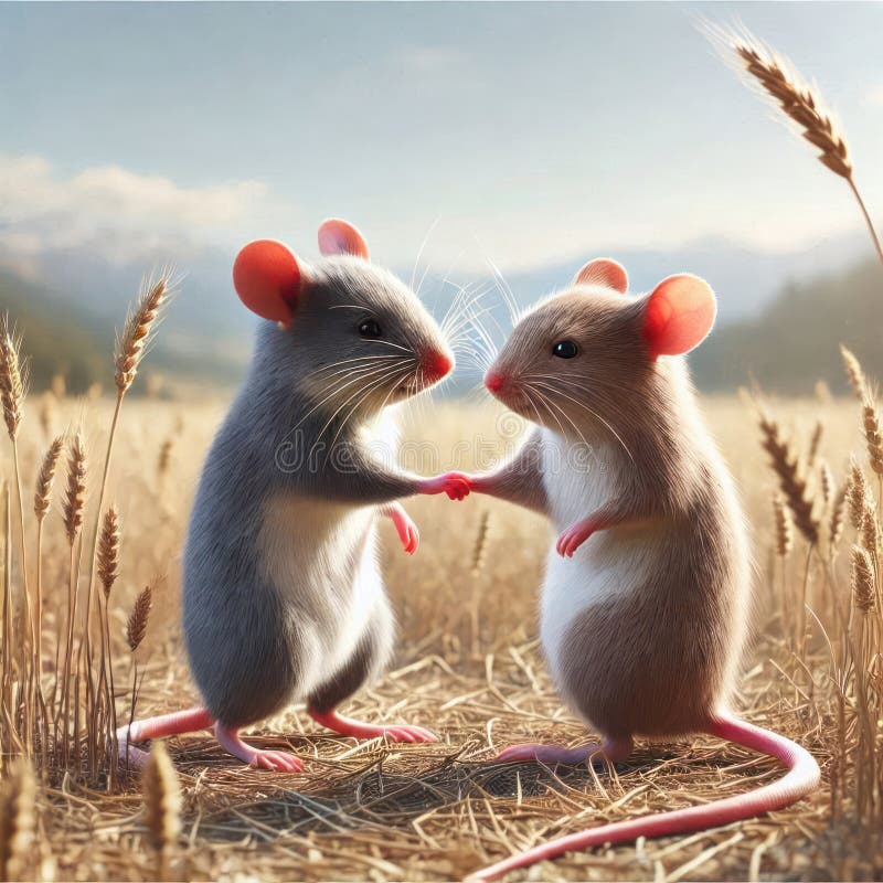 Two Mice Shake Their Paws in the Field. Stock Photo - Image of animals ...