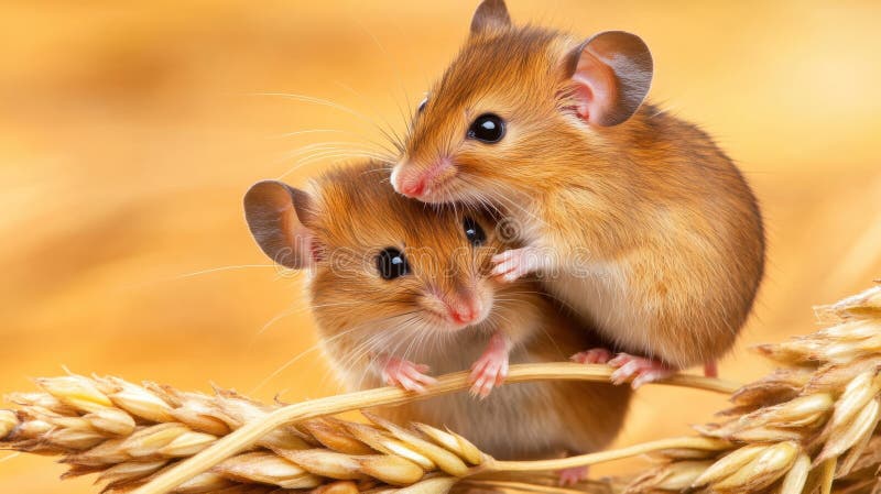 Two Mice are Sitting on Top of a Stalk of Wheat, AI Stock Photo - Image ...