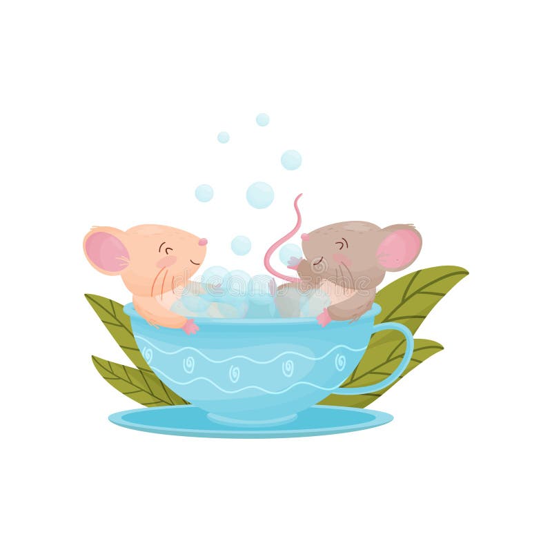 Cute Cartoon Mouse In The Bath Of Cup. Vector Illustration Stock Vector ...