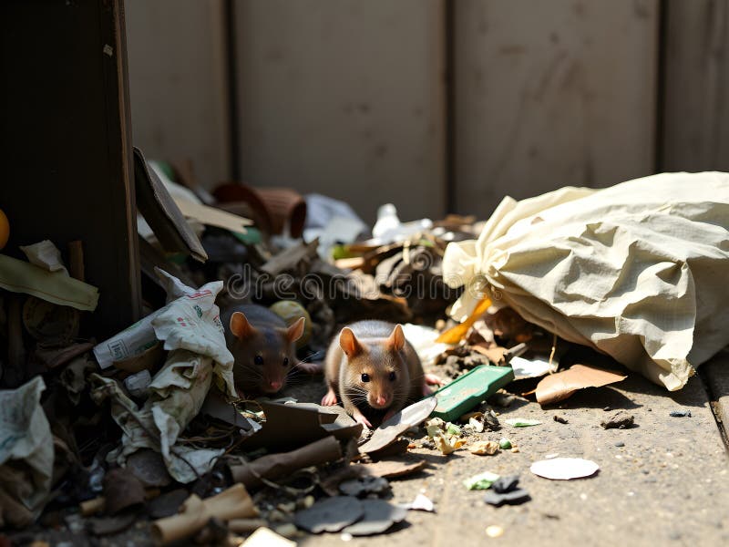 Two Mice are in a Trash Can with a Bag on Top of it Stock Illustration ...