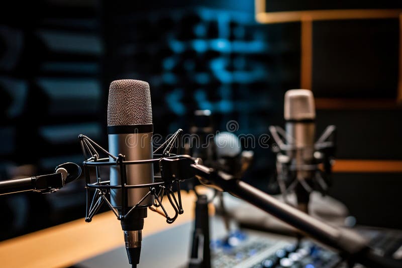 Two Microphones in Modern Studio Background with Copy Space Stock ...
