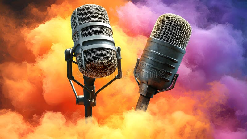 Two Microphones Surrounded by Colorful Smoke Stock Illustration ...