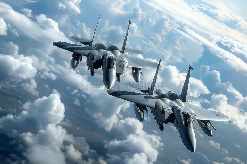 Two Military Fighter Jets Flying Above the Clouds at High Speed in ...