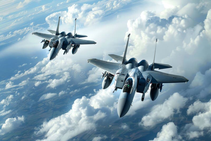 Two Military Fighter Jets Speeding through the Clouds in the Sky Stock ...