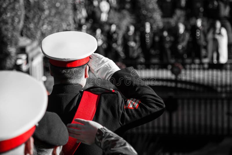 Military Guards Standing Still with Selective Color of Red Stock Image ...