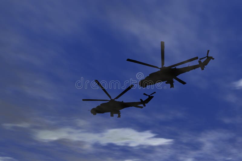Two Military Helicopters Flying Combat Stock Photo - Image of rotor ...