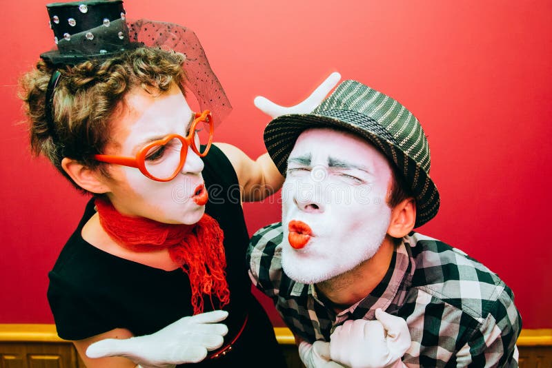 Two Mimes Posing and Grimacing in Photo Studio Stock Photo - Image of ...