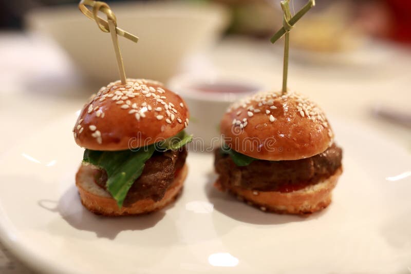 Two mini burgers stock photo. Image of meal, eating - 164791160