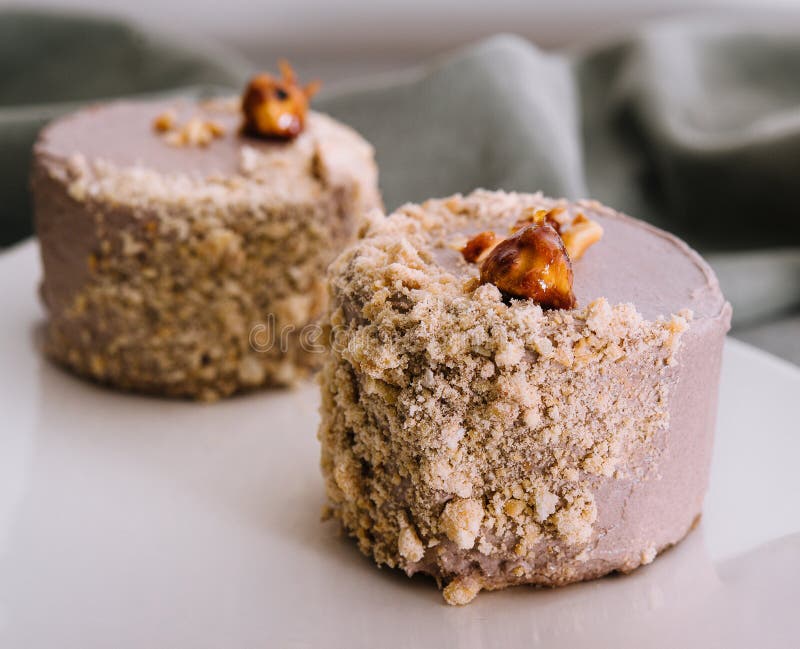 Two Mini Kiev Cakes with Hazelnut and Chocolate Stock Photo - Image of ...
