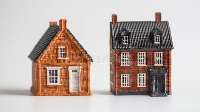 Two Miniature Brick Houses with Detailed Architecture on a White ...