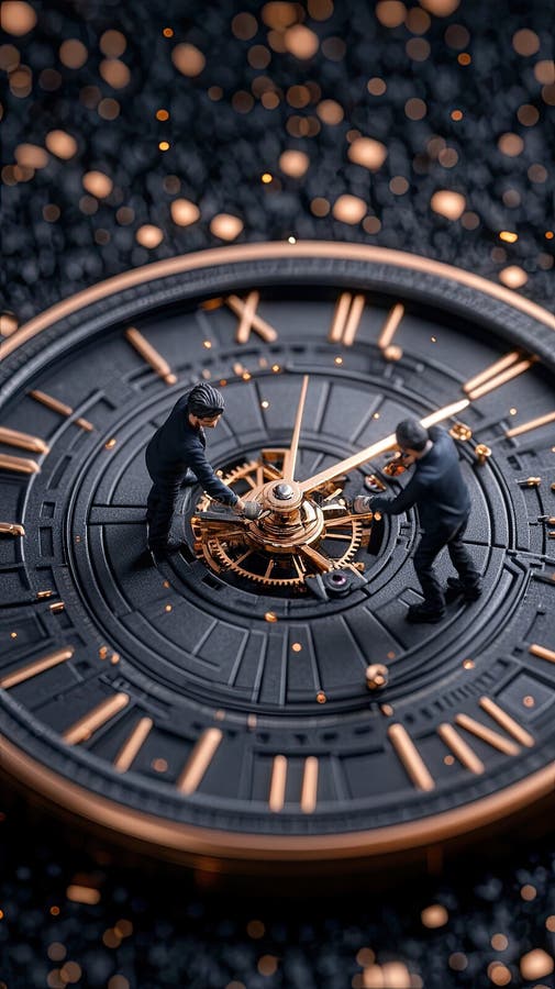 Two Miniature Figures Skillfully Work on the Gears of a Luxurious Clock ...