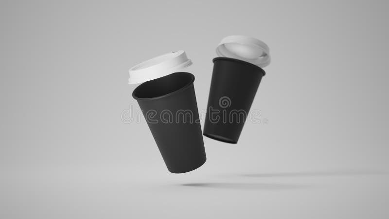 Two Minimalist Black Blank Paper Coffee Cup Floating Above White ...