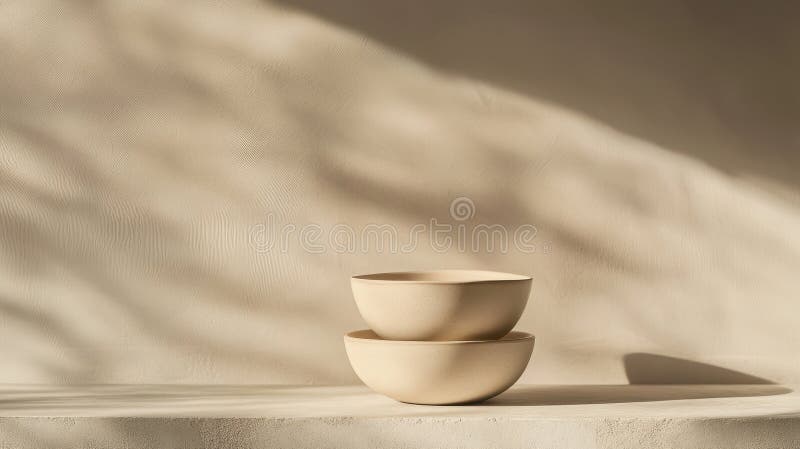 Two Minimalist Bowls Stacked on a Textured Surface, Illuminated by Soft Shadows Stock ...