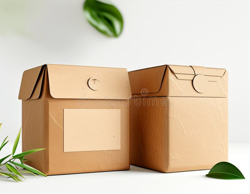 Crafted Brown Packaging Boxes Showcasing Eco-friendly Design with Green ...