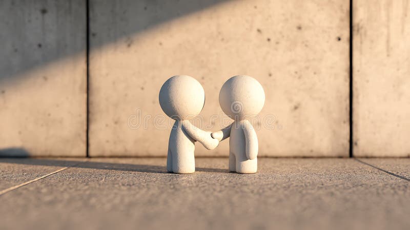 Two Minimalist Figures Warmly Shaking Hands in a Bright Urban Setting ...