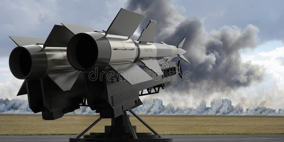 Two missiles on a launcher stock illustration. Illustration of ...