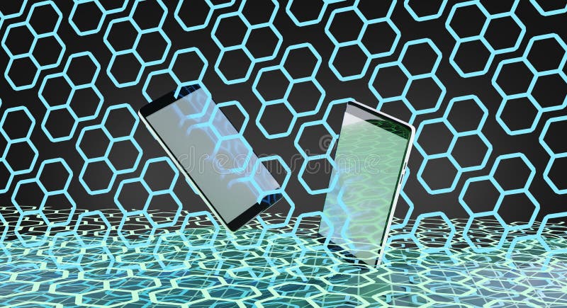 Two Mobile Phones Hexagonal Modern Grid Background Design 3d ...