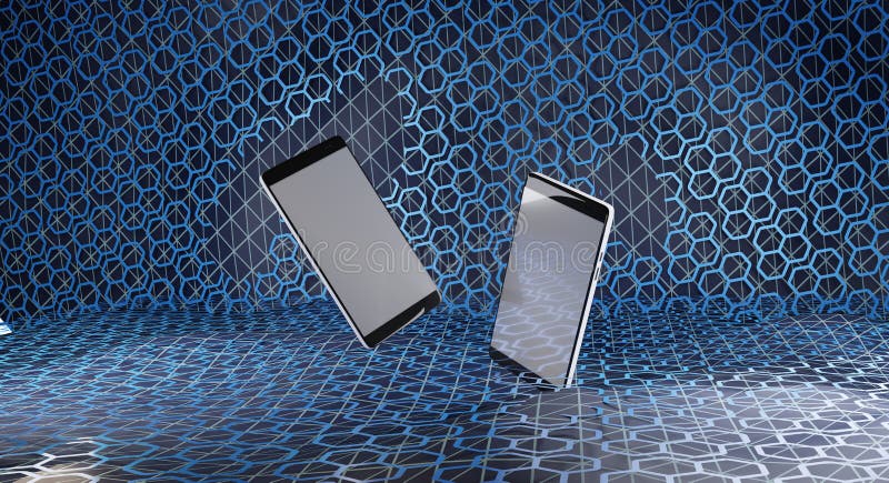Two Mobile Phones Hexagonal Modern Grid Background Design 3d ...