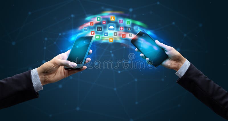 Mobile Phones Syncing Application Stock Image - Image of complex ...