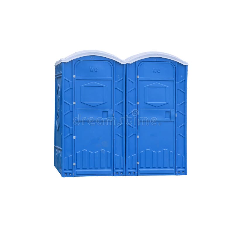 Two Mobile Toilet Cabins of Blue Color Isolate on White. Stock Photo ...