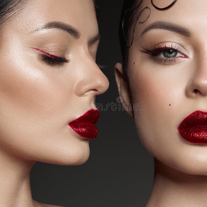 Two Models Present a Fashion-focused Beauty Display Highlighting ...