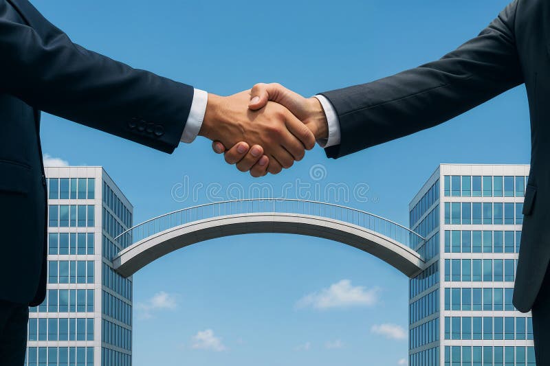 Two Modern Buildings with Glass Windows are Connected by an Arched ...