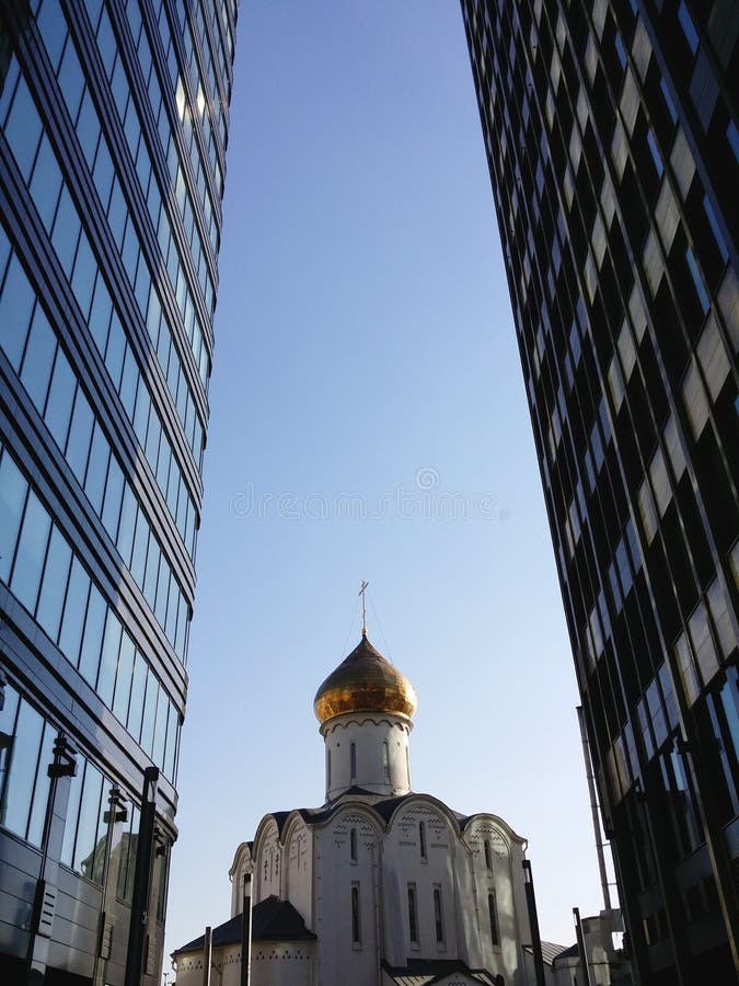 Two Modern Buildings and Temple Stock Photo - Image of modern, religion ...