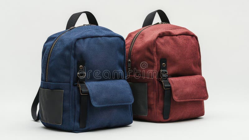 Two Modern Canvas College Backpacks in Maroon and Navy Gray Stock ...