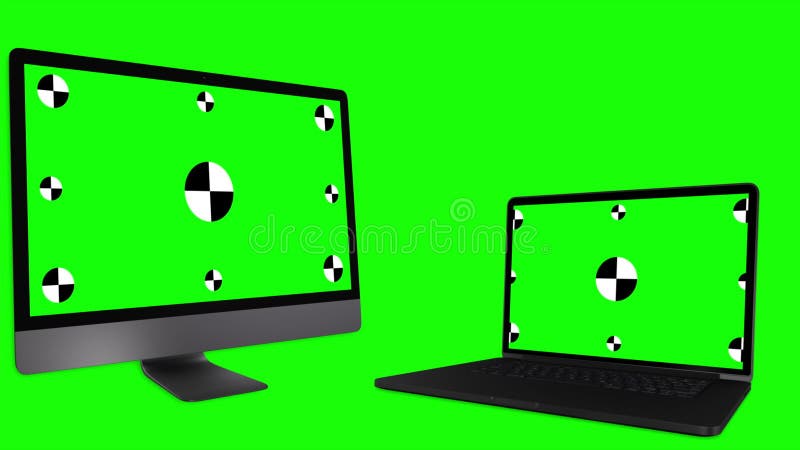 Two Modern Computers with Green Screen, Isolated on Blue Background ...