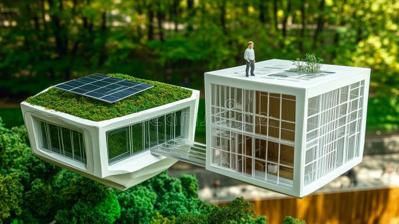 Two Modern, Cube-shaped Buildings are Situated among Lush Trees Stock ...