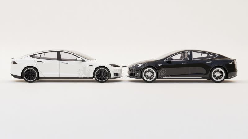 Two Modern Electric Cars Facing Each Other on Plain Background Stock ...