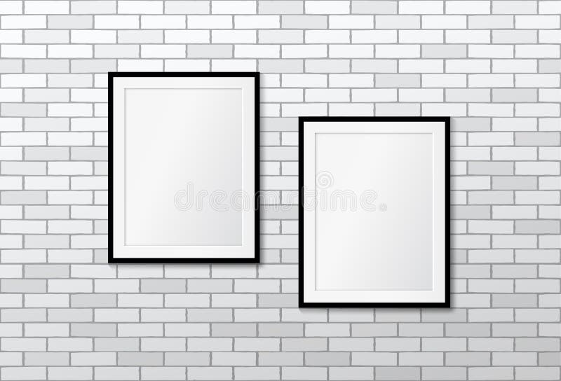 Two Modern Frames on White Brick Wall. Vector Mock Up. Picture Frames ...