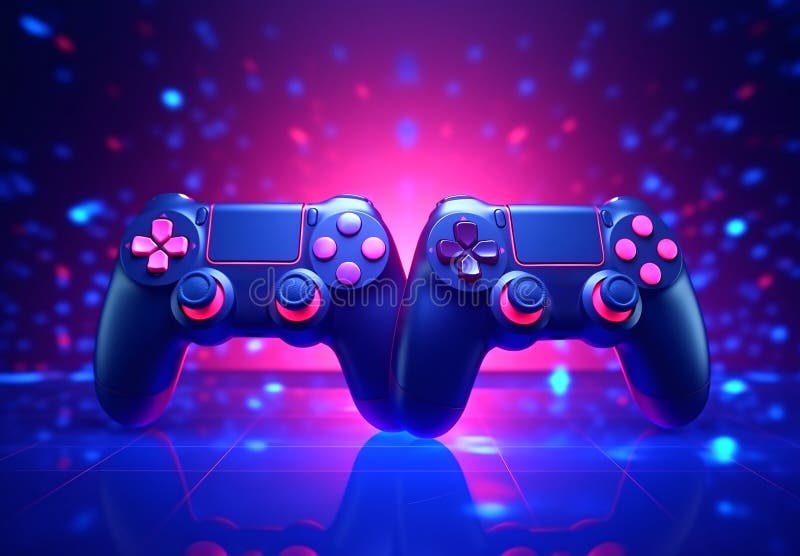 Two Modern Gamepad with Neon Lights in Background Stock Illustration ...