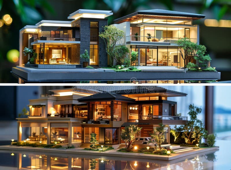 Two Modern Luxury Houses Miniature Model Display Generated Using AI ...