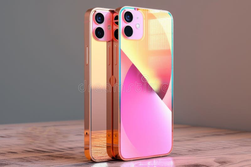 Two Modern Multi-colored Smartphones on a Beige Background Stock Image ...