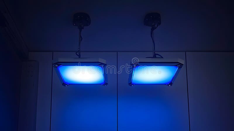 Two Modern Square Blue LED Ceiling Lights Royalty Free Image Stock ...