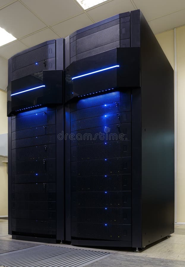 Two Modern Supercomputers In Computational Data Center Stock Image Image Of Network Internet
