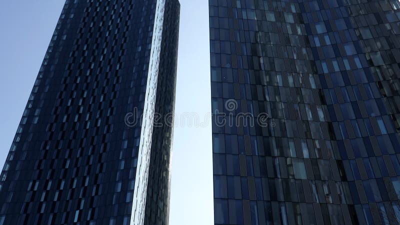 Two Modern Tall Buildings Tilt Up Shot Stock Video - Video of space ...