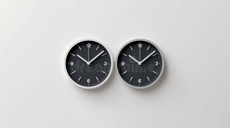 Two Modern Wall Clocks Displaying Different Times on a Clean White ...