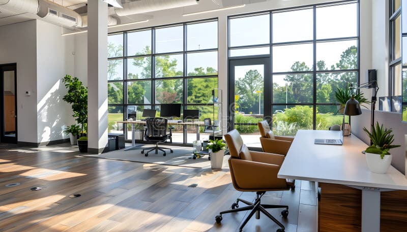Two Modern Workstations by the Windows in a Creative Office Space with ...