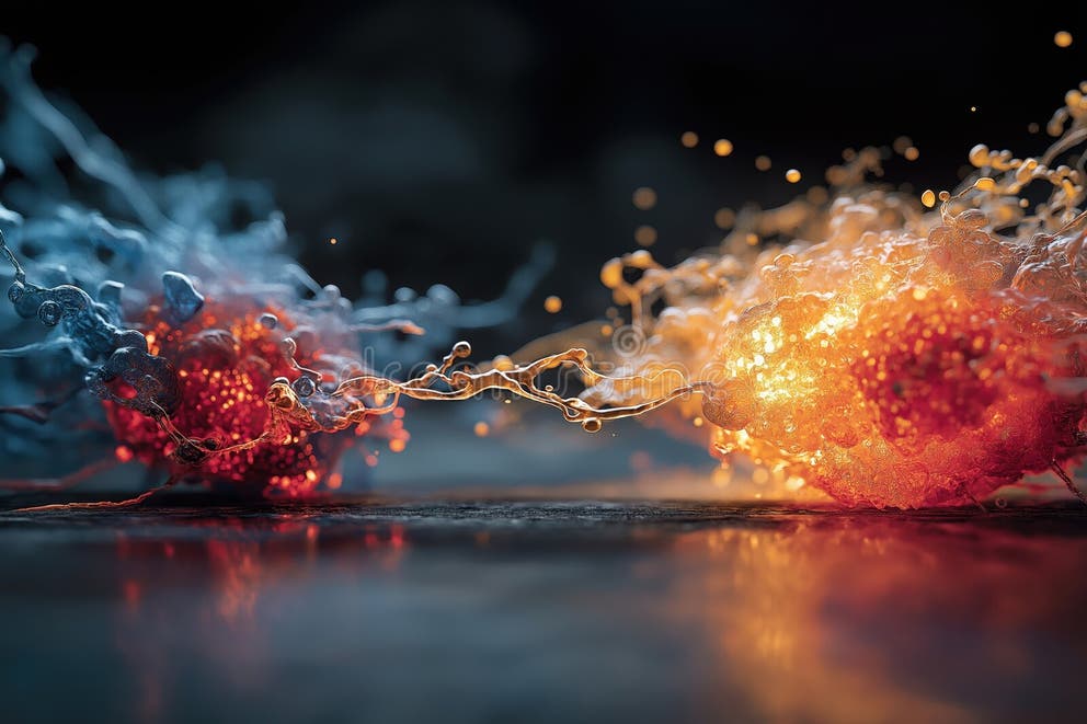 Two Molecules Collide Violently, Exploding into Radiant Energy and Wave ...