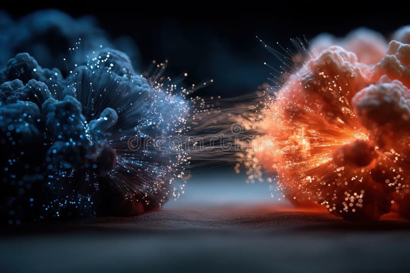 Two Molecules Collide Violently, Exploding into Radiant Energy and Wave ...