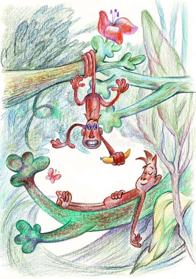 Two monkeys stock illustration. Illustration of design - 12194464