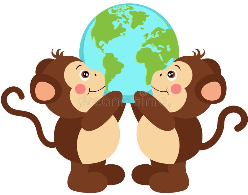 Two Monkeys Holding the Earth Together Stock Vector - Illustration of ...