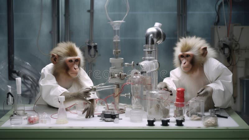 Two Monkeys in Lab Coats Conducting a Fascinating Science Experiment in ...