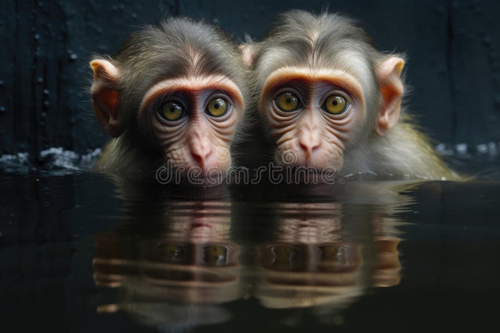 Two Monkeys, One Mimicking the Others Actions Stock Photo - Image of ...