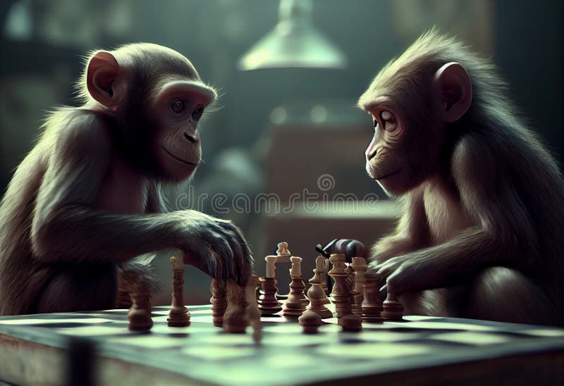 Two monkeys playing chess stock image. Image of playful - 316265797