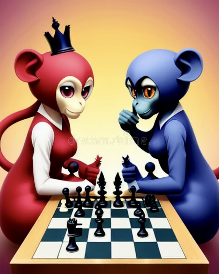 Two monkeys playing chess stock illustration. Illustration of head ...